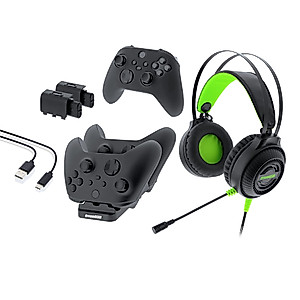 Gamers Kit for Xbox Series XS: Gaming Headset with 50mm Drivers, (2) Rechargeable Batteries, Controller Charger for Xbox Series XS,USB-C Cable, Controller Cover, Joystick Caps, (4) Battery Covers