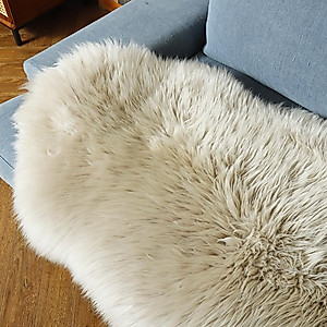 LLB Genuine Sheepskin Area Rug Wool Rug Fur Carpet Fluffy Shaggy Fur Rug for Living Room Kids Bedroom Real Sheepskin Throw Lambskin Rugs Sofa Mat Chair Seat Covers (Cream Brown, 2 x 6 ft Sheepskin)