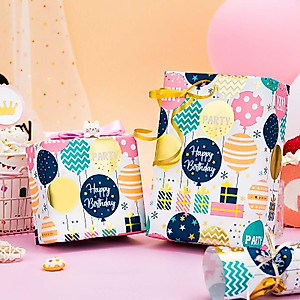 Homeral Birthday Wrapping Paper Roll-46.8sq.ft Birthday Gold Foil Balloon Design on Rich Mineral Paper Silk Touch for Birthday, Baby Shower, Party-17in x 33ft