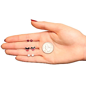 Disney Mickey Mouse Silver Plated Crystal Stud Earring Set, 3 Pairs - Officially Licensed