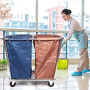 tonchean Rolling Laundry Sorter Cart 2 Bag, Commercial Laundry Hamper Basket Cart with Heavy Duty Lockable Wheels and Removable Bags Industrial Laundry Trolley Cart for Clothes Storage