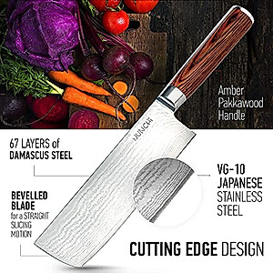 Nakiri Knife, 7 inches, Japanese VG-10 Stainless Steel - Balanced Damascus Blade Vegetable Cleaver with Pakkawood Handle - Handcrafted Kitchen Knife - Premium Chef Knives and Gifts for Cooks