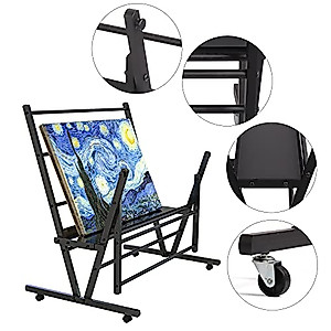 Metal Print Rack, Canvas Display Rack, Storage Rack Stand for Artworks, Posters, Panels, Art Gallery Shows, Easy Moving with Rolling Casters, Well Hold 330Lb - Black, 36.6"L x 25.6"W x 35.4"H