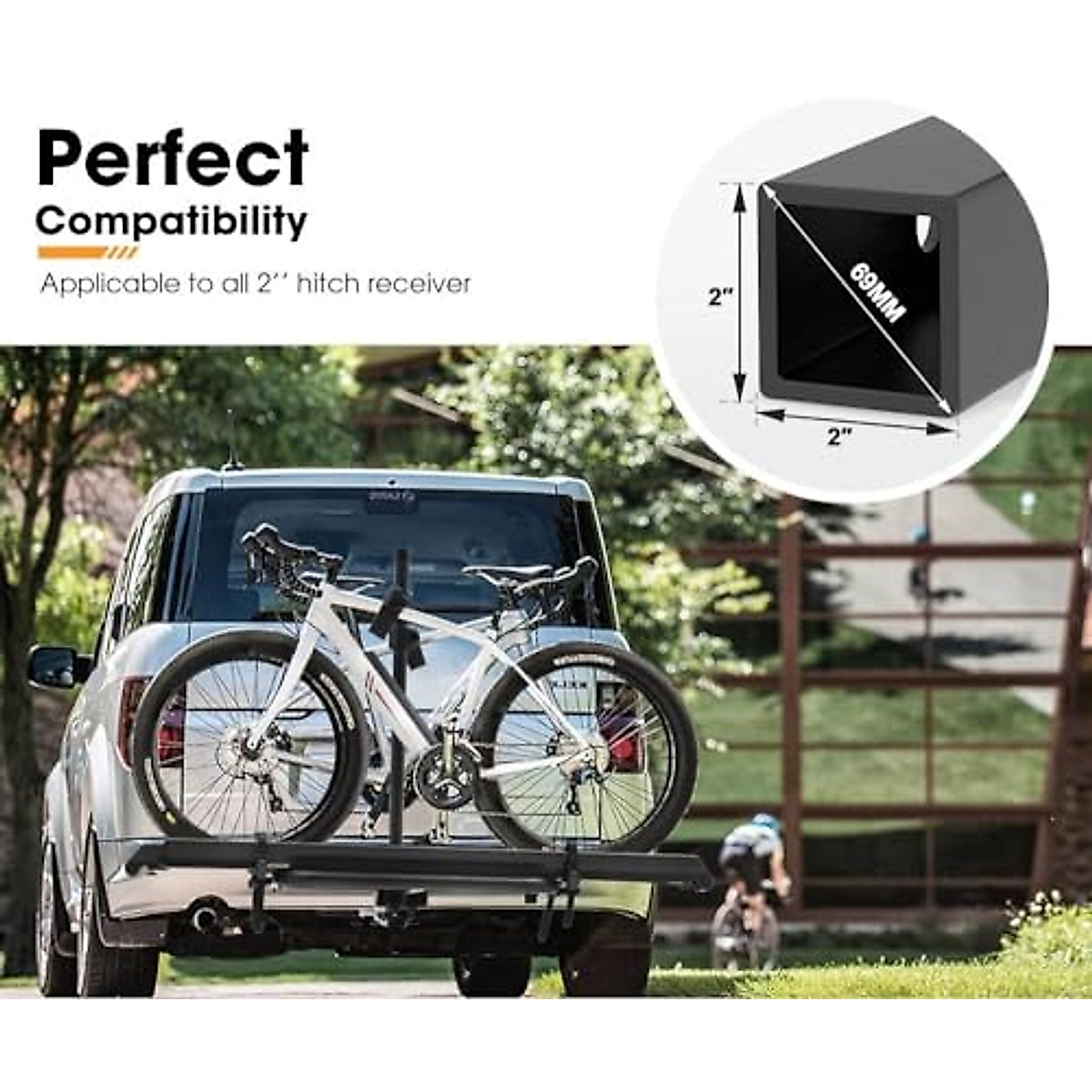 Hitch Mounted eBike Rack 2-E Bike Platform - SAN HIMA Tray Style Folding Ebike Carrier with Ramp Tire Tie Down Strap Foldable for 2-inch Hitch