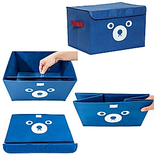 Bear Toy Storage Box Large Size for Boys & Girls - "16x12x10" Toy Chest Organizer for Kids - | Collapsible | Handles | Flip-Top Lids | - Fabric Foldable Bin for Playroom - Nursery Room Organization