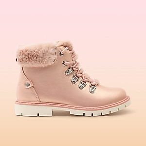 DREAM PAIRS Girls Side Zipper Lace up Faux Fur Ankle Boots SDBO213K PINK PU Size 2 Little Kid