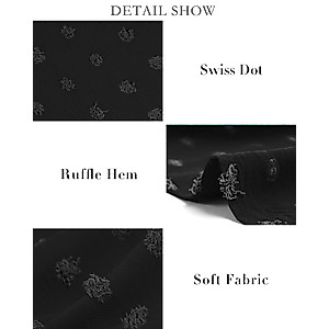 BTFBM Women's Summer Elegant Short Sleeve V Neck Swiss Dot Midi Dresses Cute Boho High Waist Long Dresses A-Line Ruffle Dress（Solid Black,X-Large