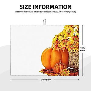 Autumn Pumpkins Sunflowers Absorbent Microfiber Dish Drying Mat Microfiber Quick Dry Pad for Kitchen Counter Coffee Bar Washing Dishes 18x24in