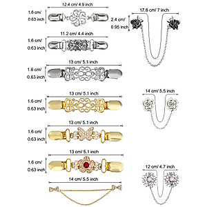 Trounistro 10 Styles Sweater Shawl Clips Set Retro Cardigan Collar Clips Dresses Cardigan Collar Clips Shirts Clips for Women Girls (Style Set 1)