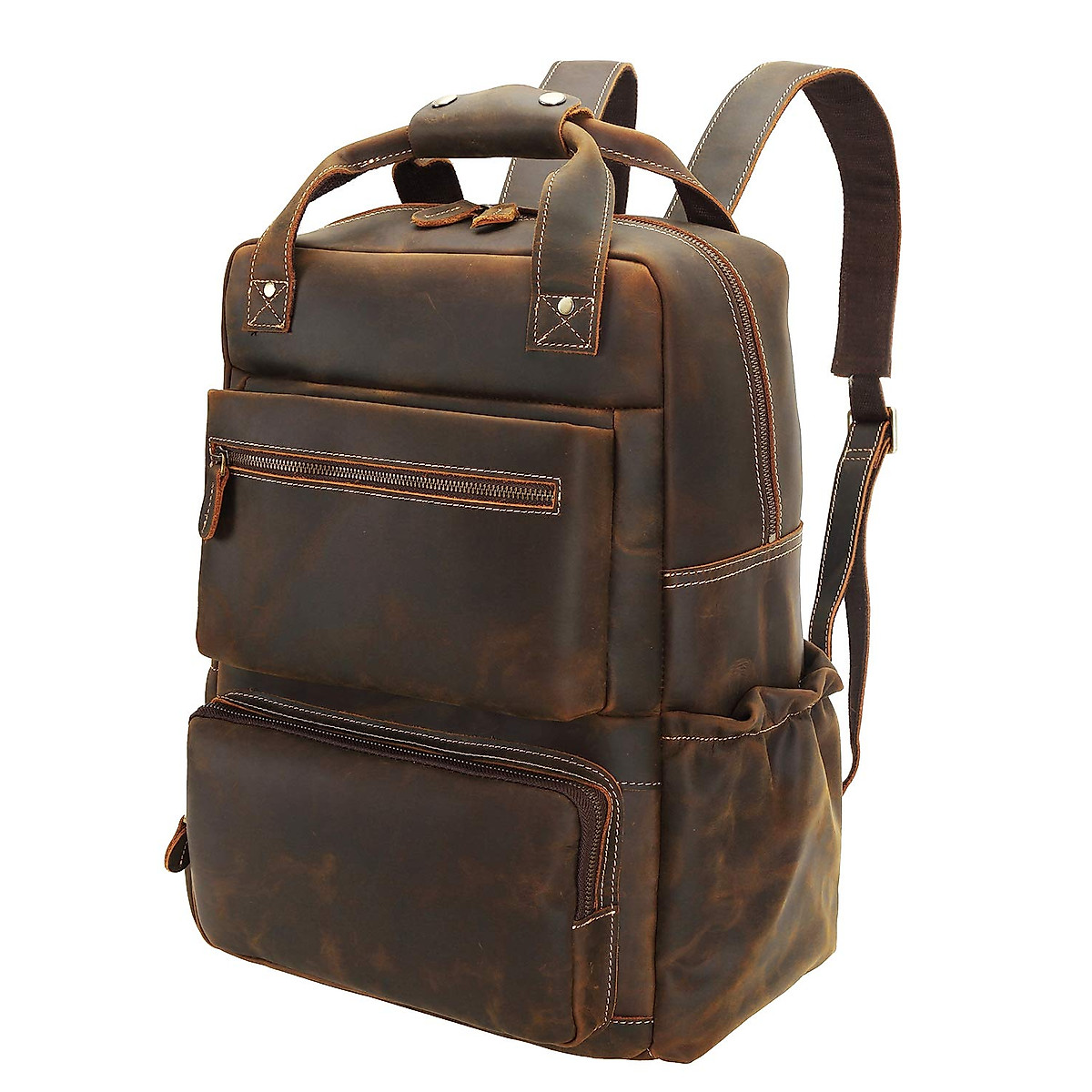 Polare Full Grain Leather 17.3‘’ Backpack Laptop Bag Camping Travel Rucksack Fits 15.6'' Laptop Dark Brown