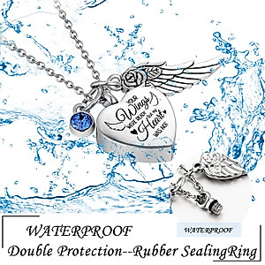 Heart Urn Necklace for Ashes with 12 Birthstones, Cremation Ashes Jewelry Keepsake with Angel Wing - Your Wings were Ready, But My Heart was Not (Your Wings were Ready)