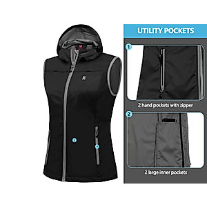 Little Donkey Andy Women's Lightweight Softshell Vest, Hooded Windproof Sleeveless Jacket for Golf Travel Hiking Running Black L