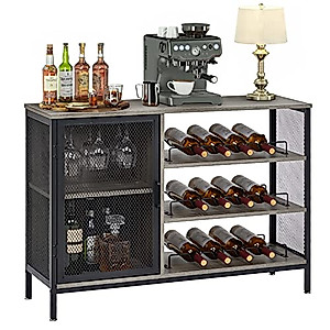 Bar Cabinet Liquor Cabinet Bar for Home, Wine Cabinet with Removable Wine Rack and Glass Holder, Coffee Bar Cabinet with Storage, Corner Cabinet Home Bar Furniture (Grey)