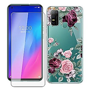 Case for Doogee N30 6.55 Inch, with [1 x Tempered Glass Screen Protector], KJYF Clear Soft TPU Shell + Ultra-Thin Anti-Scratch Anti-Yellow Case for Doogee N30 - Red 9