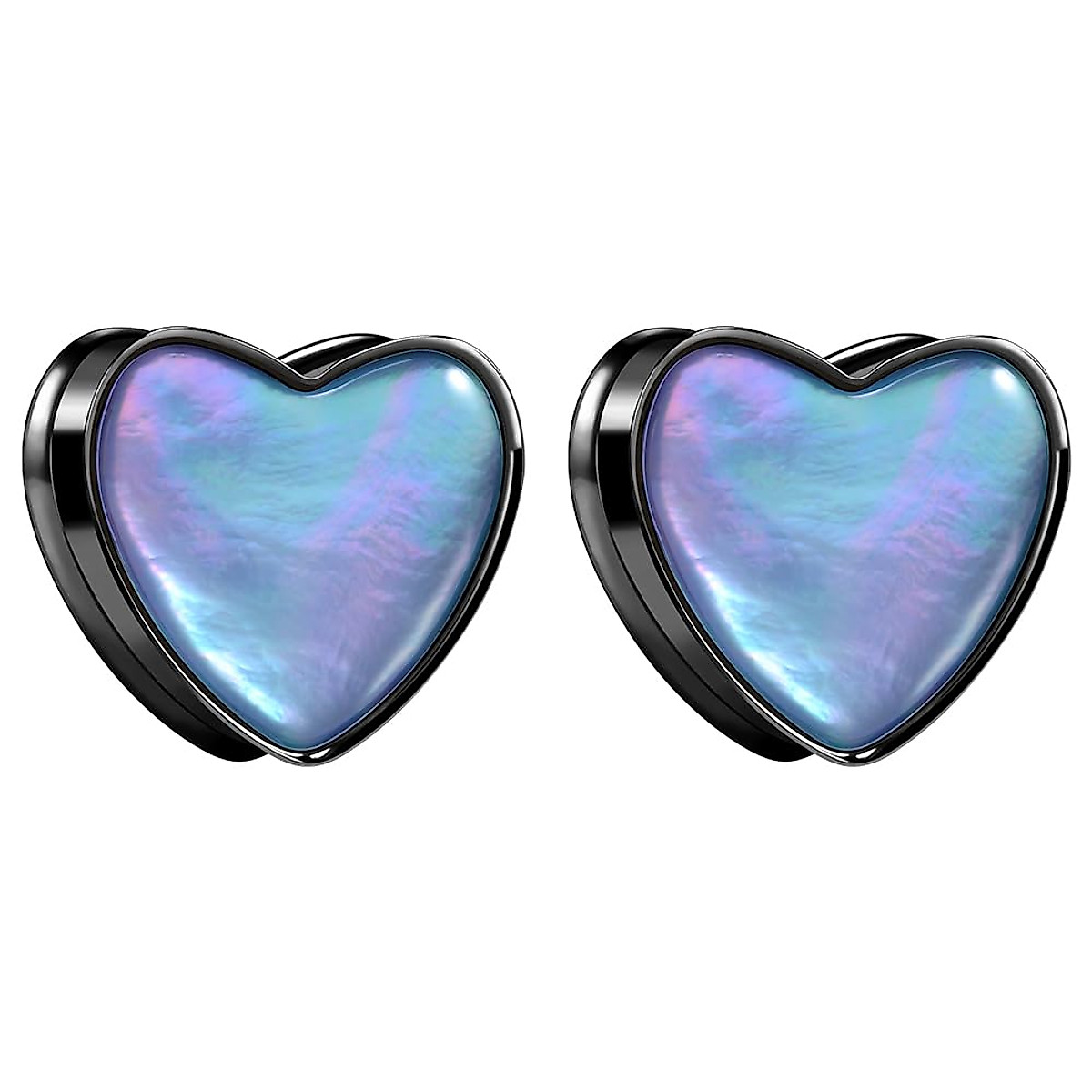 PUNKYOUTH 2PCS 8mm-25mm Pearl Shell Ear Gauges Saddle Tunnels 316L Stainless Steel Teardrop Heart Shape Double Flared Plugs Expander Stretcher Piercing