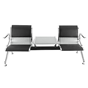 HENHAIY Waiting Room Chairs, 2-Seat Waiting Room Reception Chair w/Arms, Black PU Waiting Room Chairs, Airport Reception, for Office, Clinic Waiting Area, Airport, Hospital, Bank, Office, Lobby