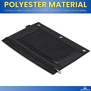 1InTheOffice Black Pencil Pouch, 3 Ring Binder Pencil Bag, Pencil Case with Double Pocket and Mesh Window, 4 Pack (Canvas Black)