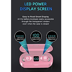 Acuvar Fully Wireless Bluetooth 5.0 Rechargeable IPX7 Waterproof Earbud Headphones w Microphone, 2000mAh USB Smart Dual Charging Case/Stand Surround Stereo Bass and Passive Noise Cancelling (Pink)