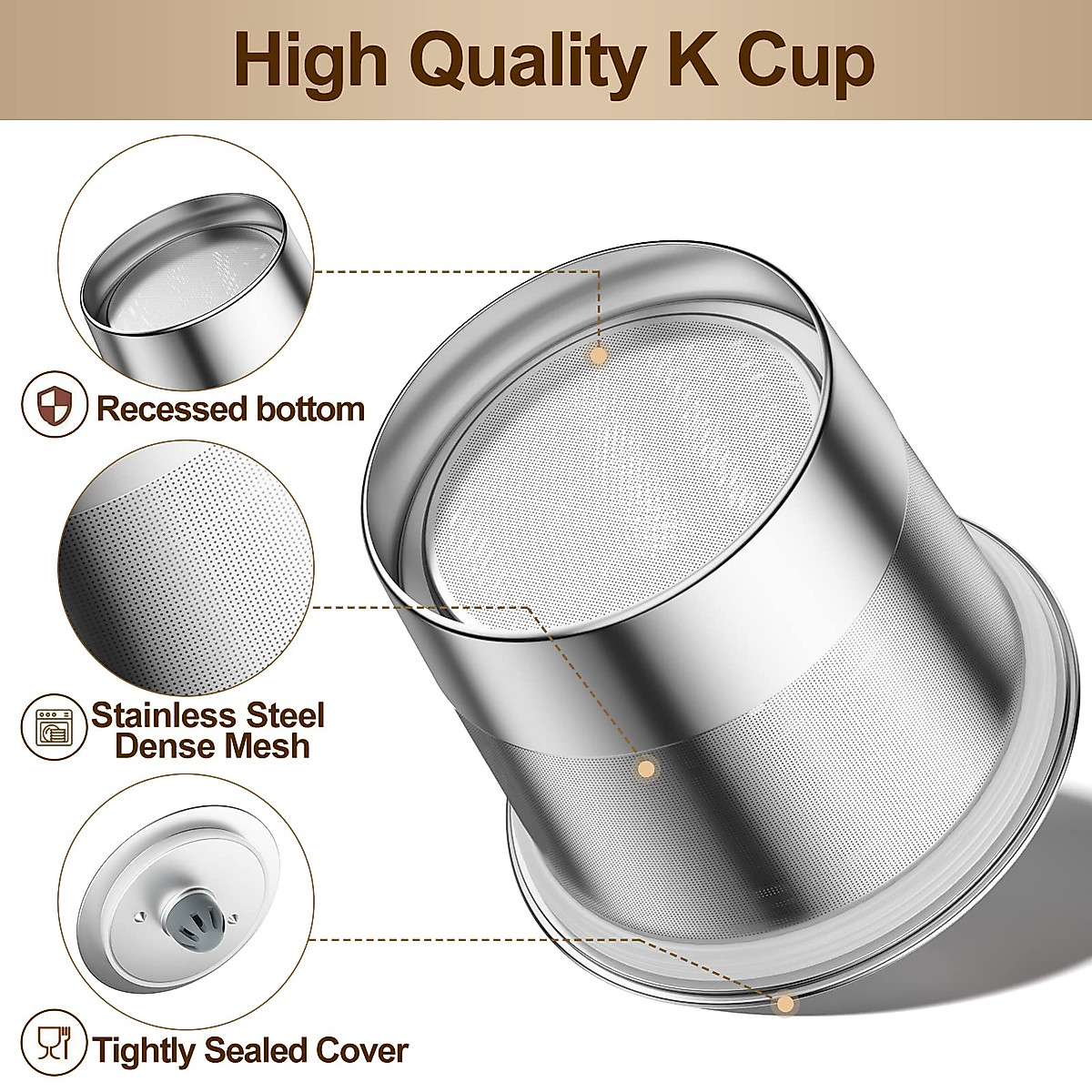 RETHONE K Cup Reusable Coffee Pods, Stainless Steel Reusable K Cups Coffee Filter Compatible with Keurig 1.0 & 2.0 Coffee Makers BPA-Free Refillable Coffee Filters (4 Pack)