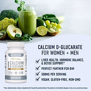 Calcium D-Glucarate | 500mg | CDG for Liver Detox & Cleanse, Metabolism, Hormone Balance, & Menopause Support* | Vegan.org Certified, Non-GMO, Gluten-Free Calcium D Glucarate | 90 Ct. (3-Month Supply)
