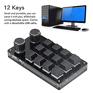 Yoidesu OSU Keypad 12 Key Gaming Keyboard, USB Mini 12 Key 2 Knobs Keypad Mechanical Gaming Keyboard, DIY Programming PC Keyboard, for Office, Game, Music, Media, Laboratory