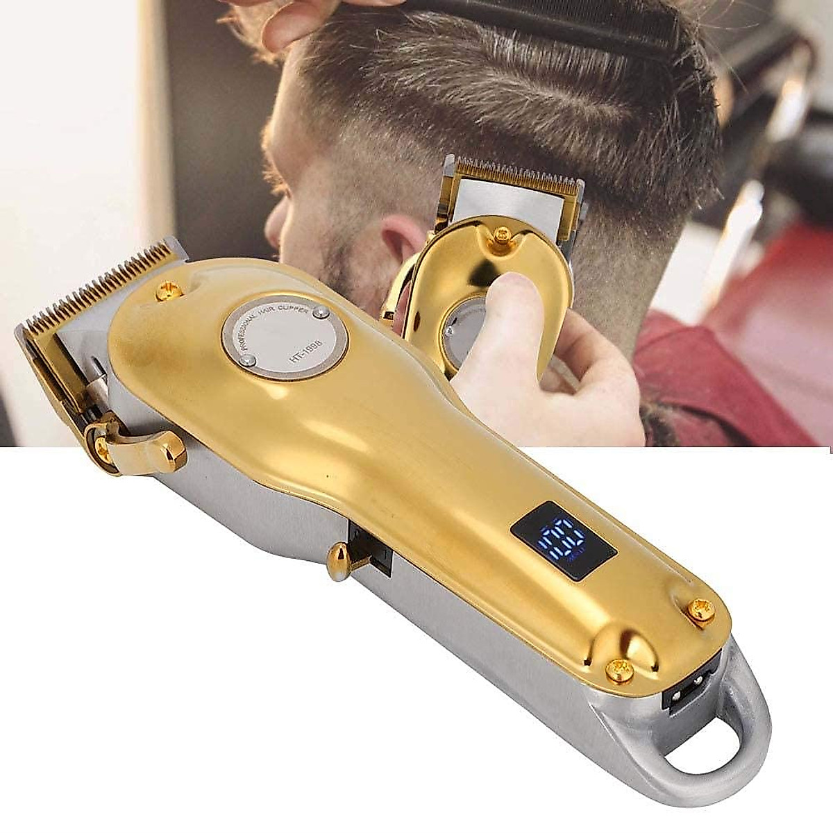 FTVOGUE Professional Electric Hair Clipper Beard Trimmer Hair Cutting Machine Grooming Kit US Plug 100-240V (Gold)