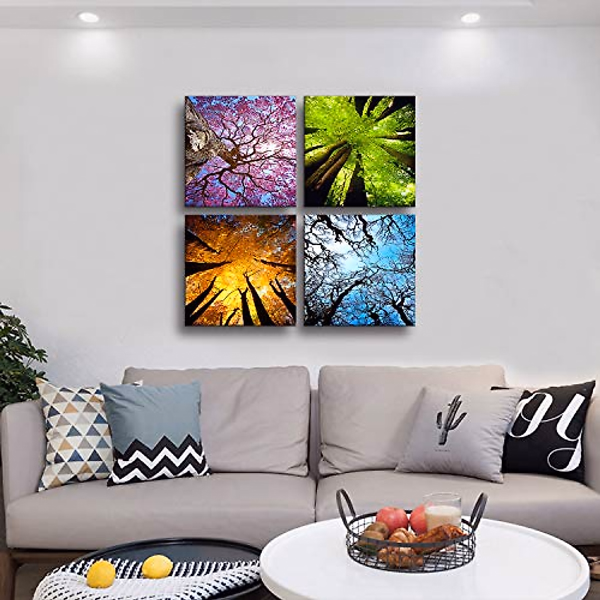 MESESE Art 4 Panels Canvas Print Wall Art Spring Summer Autumn Winter Four Seasons Landscape Color Tree Painting Pictures Prints Nature Forest Artwork Stretched and Framed for Bedroom Living Room Home Decorations
