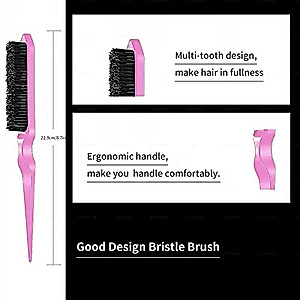 3 Pieces Hair Styling Comb Set Teasing Hair Brush Rat Tail Comb Edge Brush for Edge&Back Brushing, Combing, Slicking Hair for Women (Pink)
