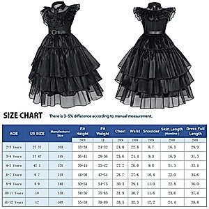 Wednesday Addams Dress Up Costume for Girls Birthday Halloween Cosplay Party with Wig Socks Belts 10-11 Years (150cm)