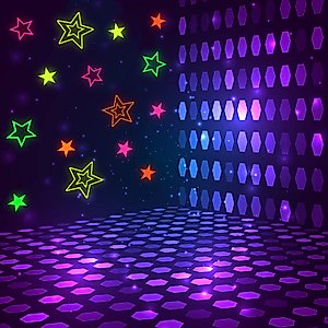 48 Pieces Neon Glow Star Stickers Colorful Hollow Star Stickers Glow Twinkle Star Cutouts Glow Party Supplies Hanging Decor for Neon Glow Birthday Party Graduation Wedding Ramadan
