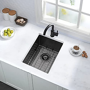 12 Inch Black Undermount Bar Sink, Hovheir 12x16 Matte Black Stainless Steel Bar Sink 16 Gauge Single Bowl Small Kitchen Sink Small Wet Bar Prep Rv Kitchen Sink with Bottom Grid