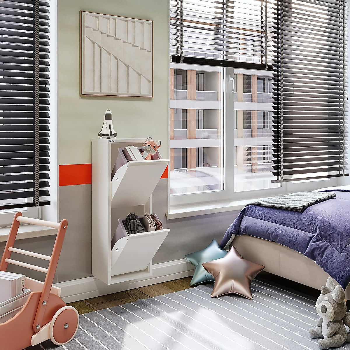 CEHA Metal Tilt-Out Multipurpose Cabinet with Hideaway Drawers- Durable Bathroom/Kitchen/Pantry/Kids' Room Organizer - Wall Mountable Versatile Separator, Double, 11" x 37" x 13", White