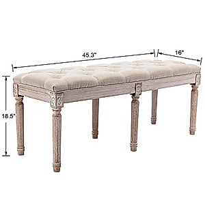 chairus Fabric Upholstered Dining Bench - Classic Entryway Ottoman Bench Bedroom Bench with Rustic Wood Legs - Beige