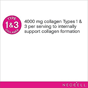 NeoCell Collagen Peptides + Vitamin C Liquid, 4g Collagen Per Serving, Gluten Free, Types 1 & 3, Promotes Healthy Skin, Hair, Nails & Joint Support, Pomegranate, 16 Oz