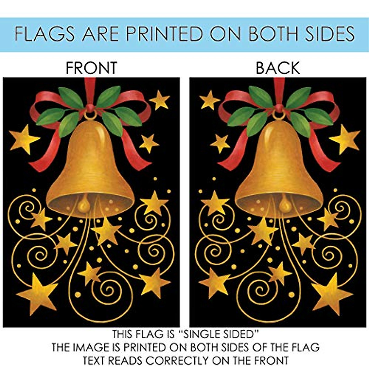 Toland Home Garden 119257 Bell Christmas Flag 12x18 Inch Double Sided Christmas Garden Flag for Outdoor House Flag Yard Decoration