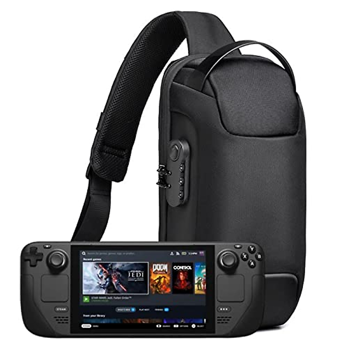 Carrying Case for Steam Deck Console & Accessories, Shockproof Hard Shell Protective Crossbody Shoulder Chest Backpack with Protective Shoulder Bag Pouch with Pockets Fit Console, Original AC Charger Adapter, Lightweight Everyday Carry Bag for Travel, Hom
