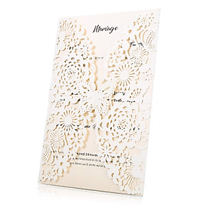 30x Pearl Paper Laser Cut Invitations,For Baby Shower,Wedding,Mother's Day,Brides Bridal Shower,Graduation Celebration, Birthday,Party Invitation,Thank You Cards (Ivory)