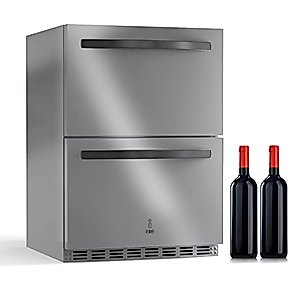 ICEJUNGLE Under Counter Refrigerator for Home Use, Indoor and Outdoor Double Drawer Fridge in Stainless Steel, 24' Built-in/Freestanding Beverage Commercial 24'Double drawers Grey
