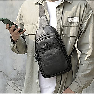 Leathario Sling Bag For Men Genuine Leather Chest Crossbody Shoulder Small Backpack Daypack For Men Multipurpose Casual Travel