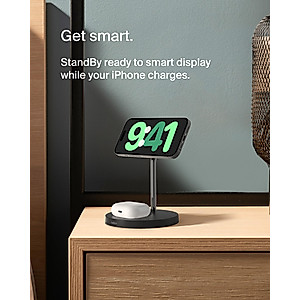 Belkin MagSafe 2-in-1 Wireless Charging Stand for Apple iPhone 16, iPhone 15, iPhone 14, & iPhone 13 Series & AirPods - MagSafe Fast Charging Station for Multiple Devices - Black