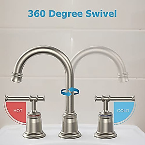 Classical Bathroom faucets for Sink 3 Holes, 8 inch Bathroom Faucet, Widespread Brushed Nickel Bathroom Faucet with Pop Up Drain and cUPC Lead-Free Hose (Brushed Nickel)