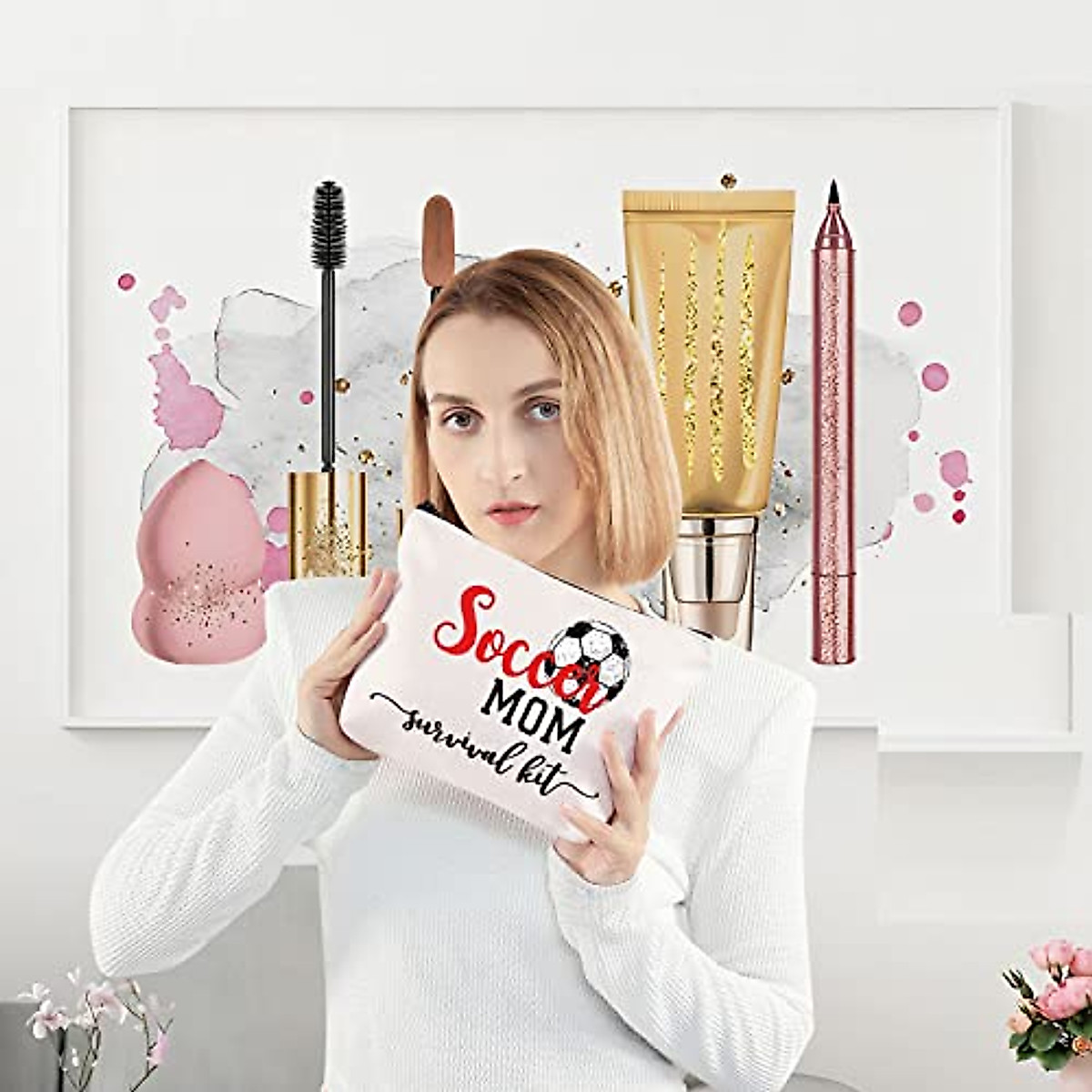 LEVLO Soccer Mom Cosmetic Bag Soccer Mom Gifts Soccer Mom Survival Kit Makeup Zipper Pouch Bag For Football Coach Soccer Mom (Soccer Mom)