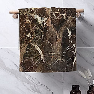 Dark Brown Marble Texture Luxury Hand Towels Set of 2, Super-Absorbent Ultra Soft Bathroom Towel Kitchen Dish Washcloth for Bathroom Kitchen Yoga Gym Decor 27.5x15.7 Inch