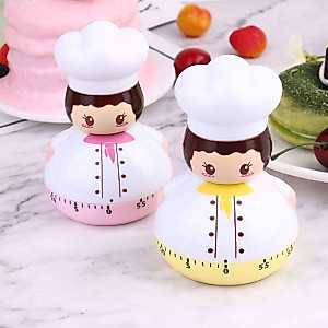 BESTonZON Kitchen Timer 60 Minutes Countdown Timer Mechanical Timer Chef Shaped Alarm Clock Baking Cooking Pink