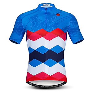 Men's Cycling Jersey Short Sleeve Bike Shirt Riding Tops Outdoor MTB Bicycle Clothing L Blue Red
