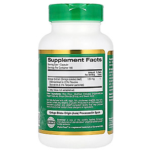 Ginkgo Biloba Extract, EuroHerbs, Supports Cognitive Health, Standardized to 22% Flavone Glycosides, 5% Terpene Lactones, 120 mg, 180 Veggie Capsules