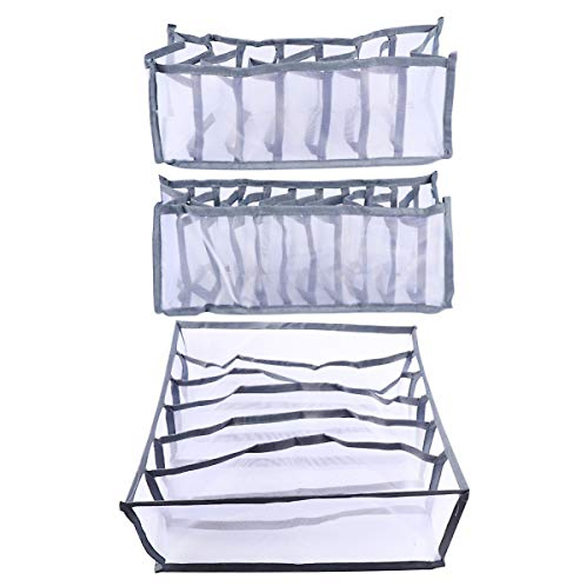 Cabilock 3PCS Underwear Storage Boxes Collapsible Closet Divider Nylon Grids Style for Bra Socks Ties Scarves Lingerie for Wardrobe Cabinet Organizer (Grey)