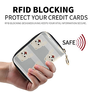 Pomeranian Dog Face Heads Seamless on White GreyGrey Credit Card Coin wallet, RFID Blocking Compact Women Leather Card Holder, Key Change Organizer, Zipper Purse Clutch Pouch Pocket