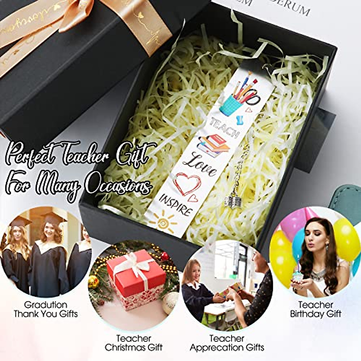 8 Pieces Teacher Appreciation Gifts Teacher Bookmark with Pendant Birthday Graduation Gift for Teachers Instructors Metal Vintage Bookmarks Teacher Gift from Students School Office Supplies