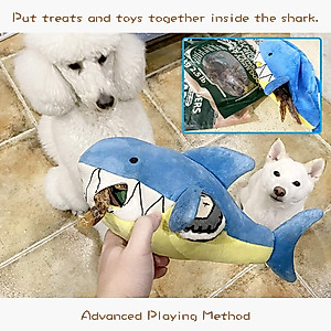 Upgraded Hide and Seek Interactive Plush Dog Toy, Durable Squeaky Crinkle Puzzle Sniffing Type Toys for Small Medium Large Dogs, 4 Toys in 1 Big Toy (Shark 13'')